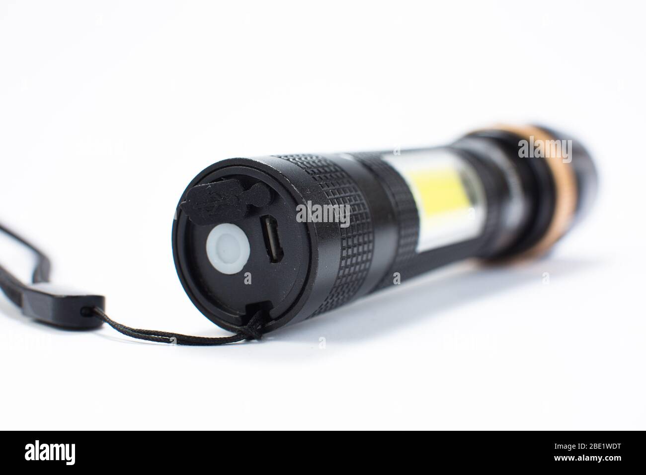 modern black metal flashlight isolated on white background Stock Photo ...