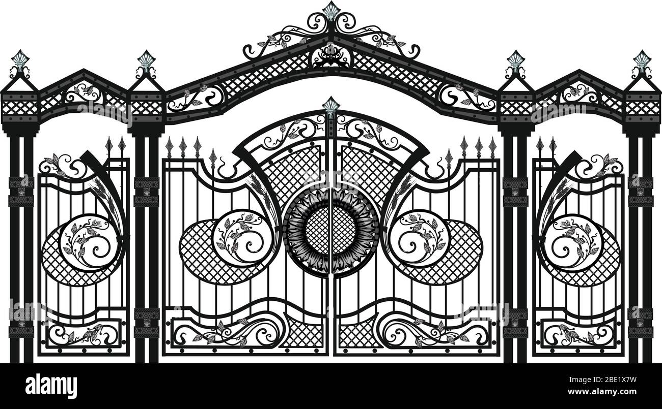 House gate and fence vector. wallpaper. FORGED PRODUCTS Stock Vector ...