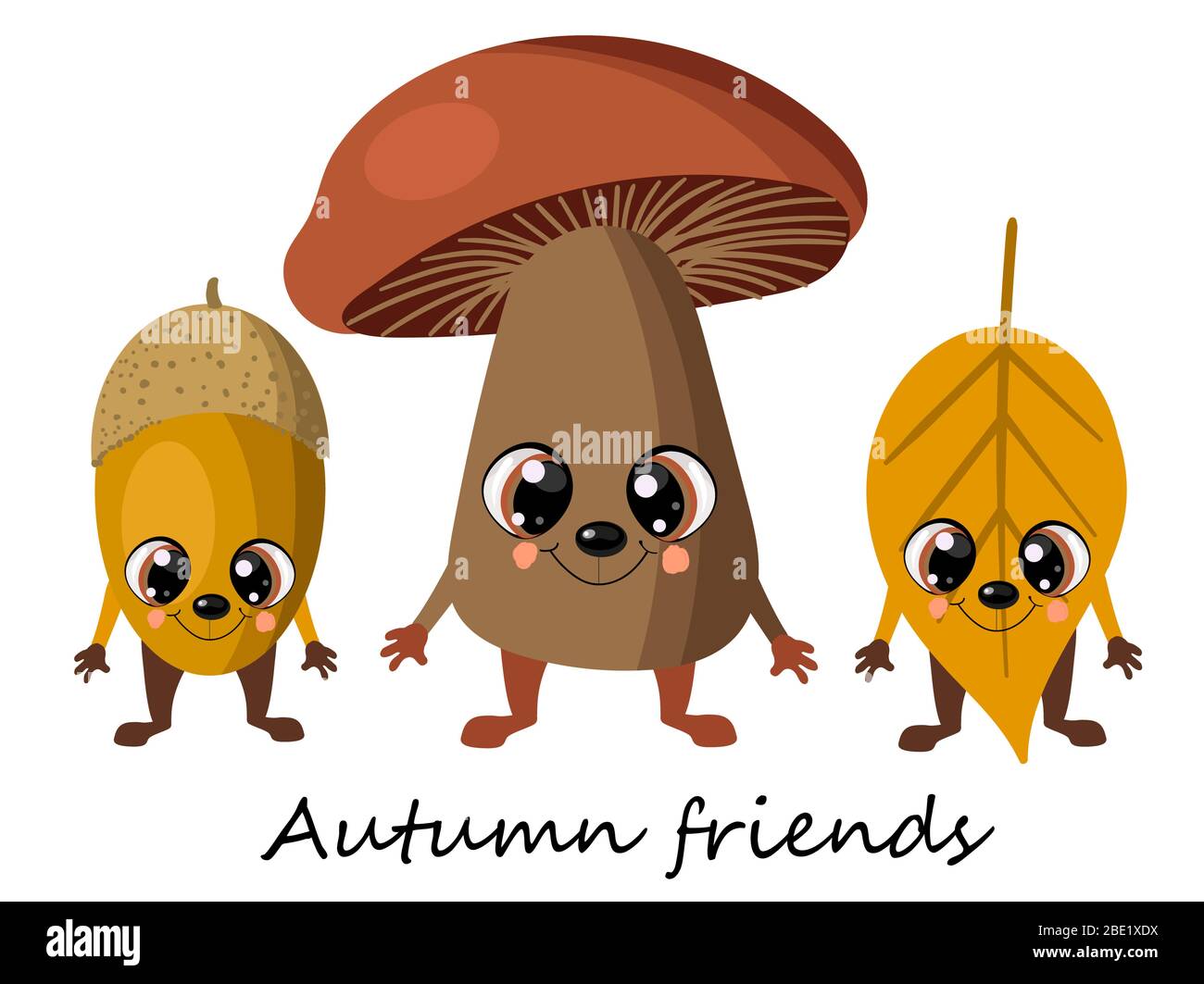 autumn mushroom mushroom, oak acorn and yellow leaf from the tree. Cute ...