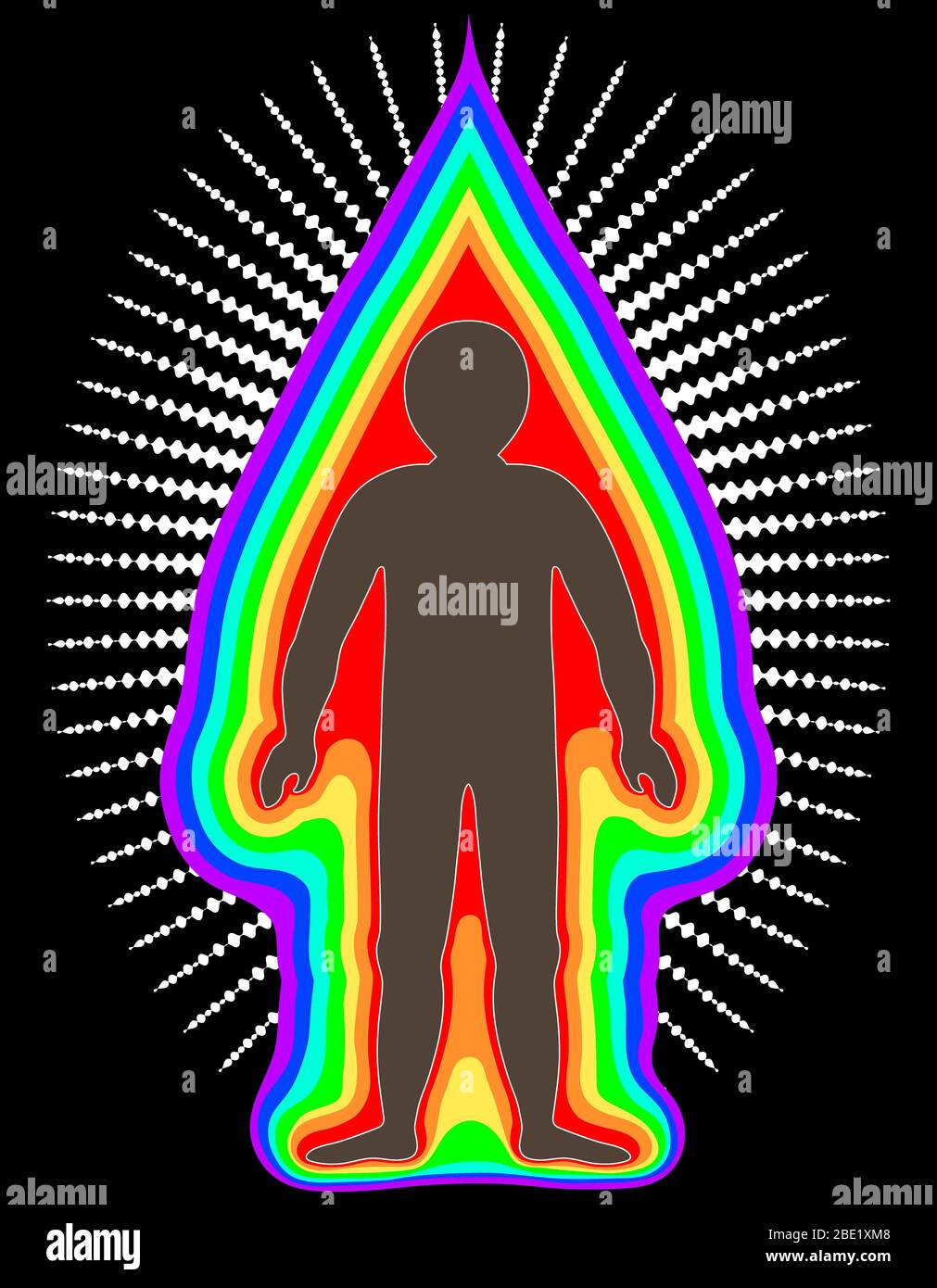 The aura of the body. Rainbow color marked layers of the male body ...