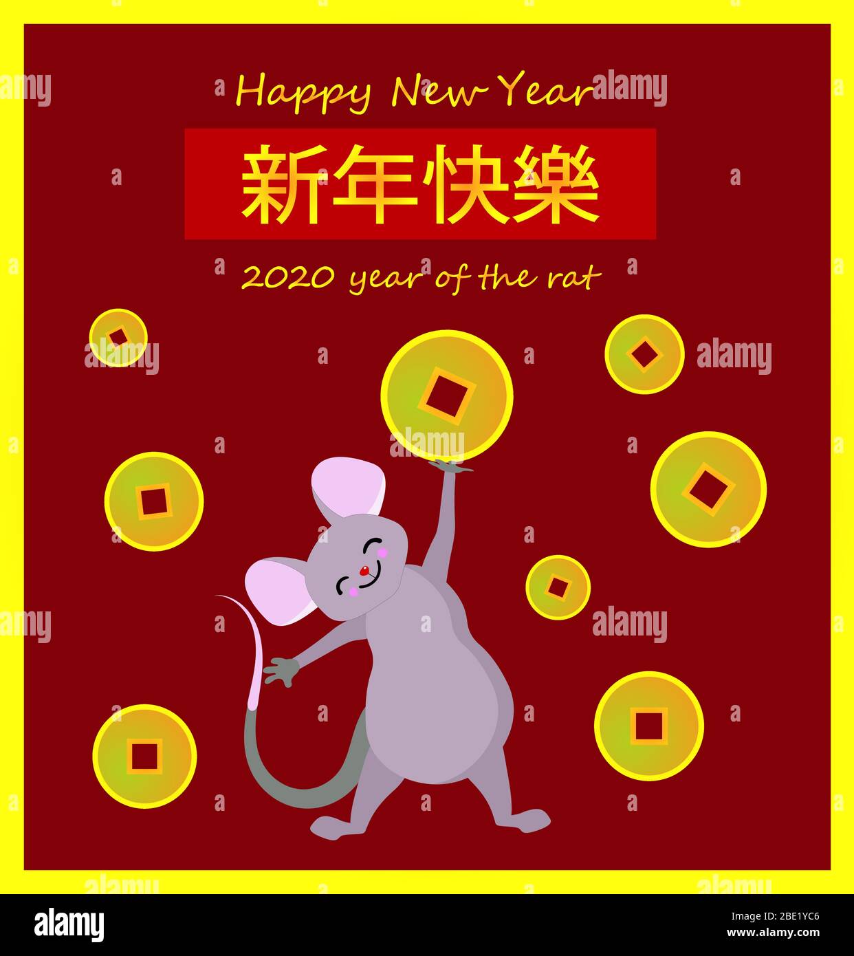 Happy Chinese New Year greeting card. 2020 rats of the zodiac. A cute ...