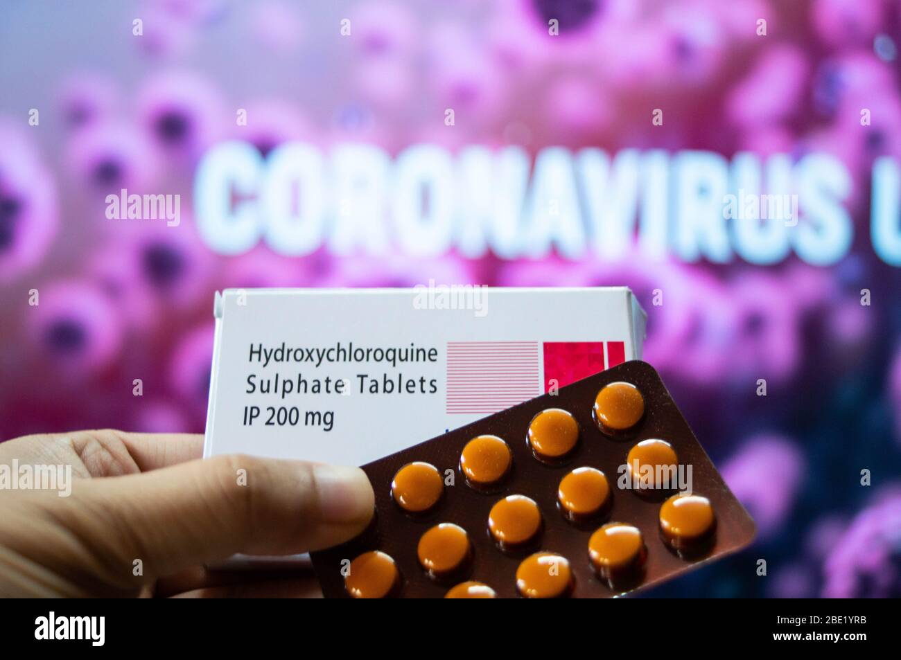 Hydroxychloroquine Sulphate tablets with coronavirus written in ...