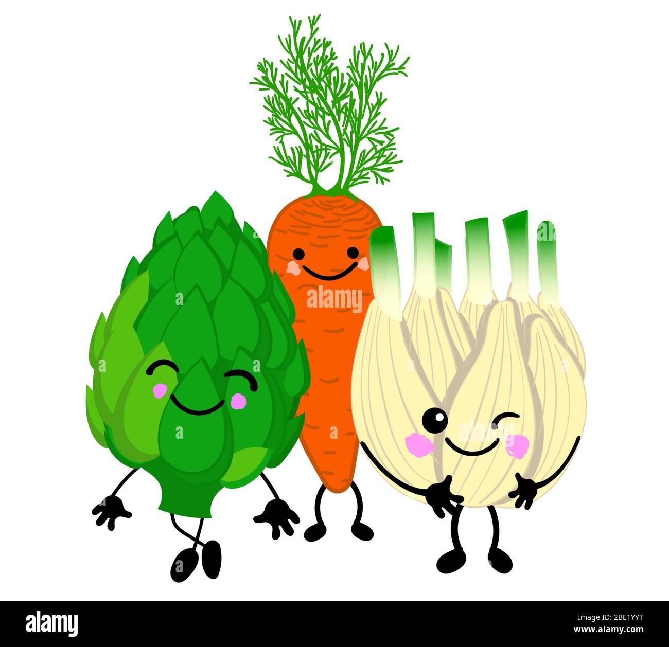 set of cute vegetables with eyes and smiles on a white background Stock ...