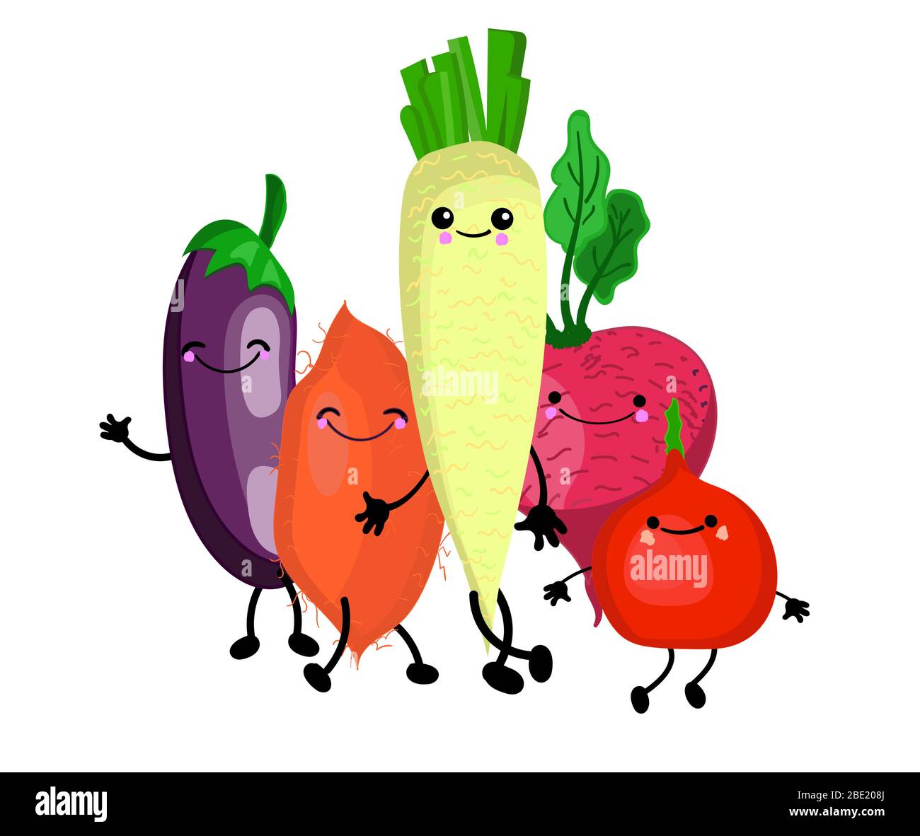 vegetables characters.Set of different cute happy vegetable characters ...