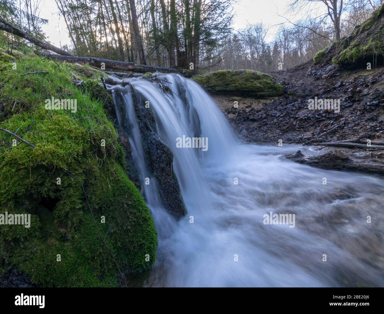 View of forest waterfall, deep forest waterfall landscape, mossy river ...