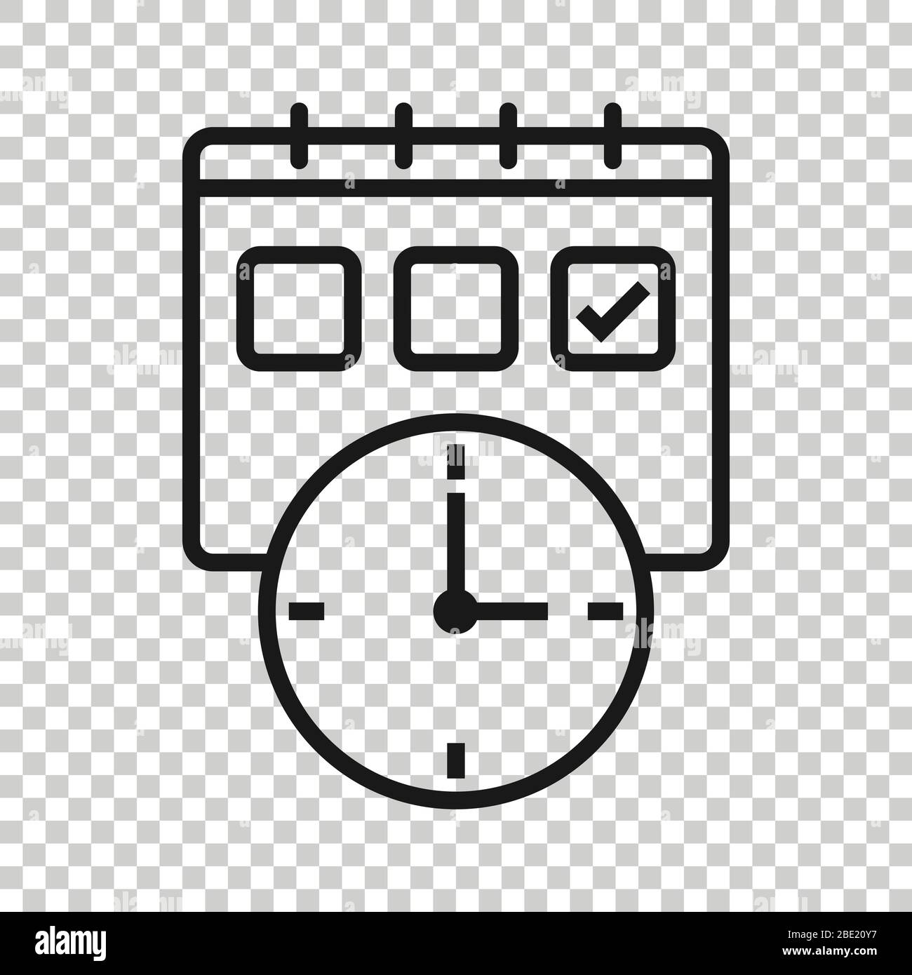 Calendar with clock icon in flat style. Agenda vector illustration on ...