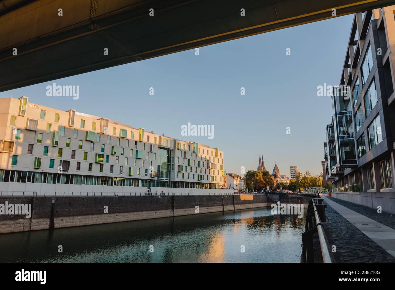 Modern german architecture, glass buildings near Rhein river in Cologne ...