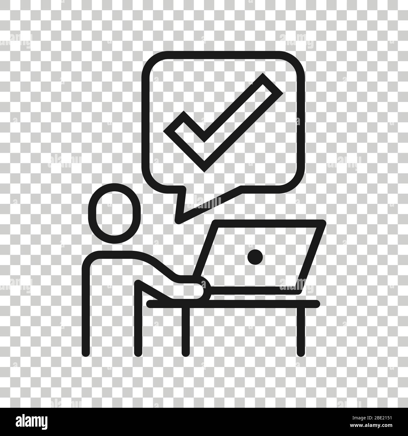 People with laptop computer icon in flat style. Pc user check mark ...