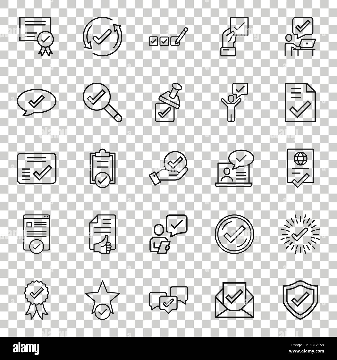 Approve icon set in flat style. Check mark vector illustration on white ...
