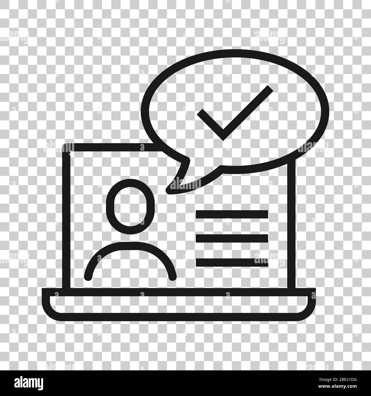 People with laptop computer icon in flat style. Pc user check mark ...