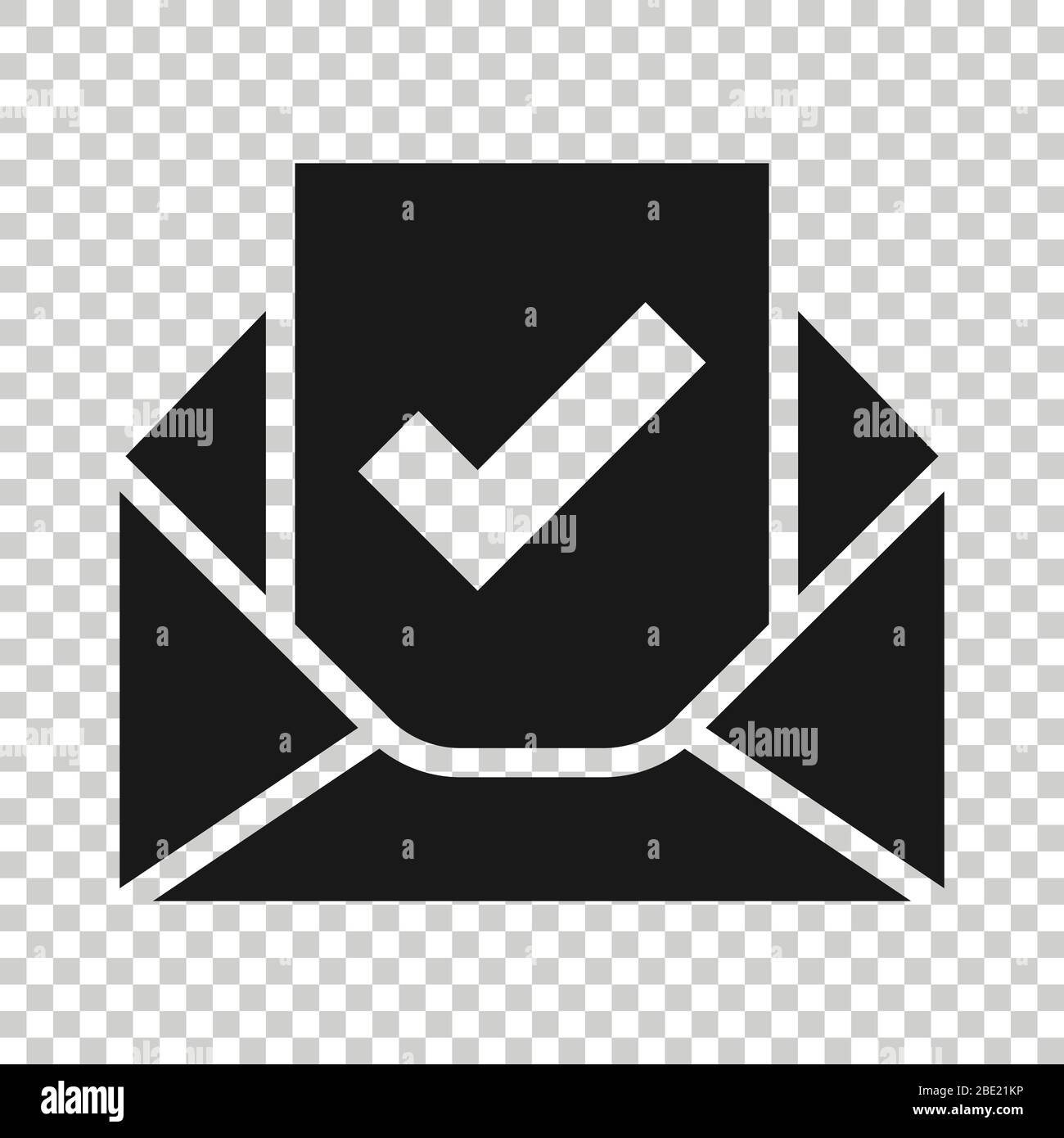 Envelope with confirmed document icon in flat style. Verify vector ...