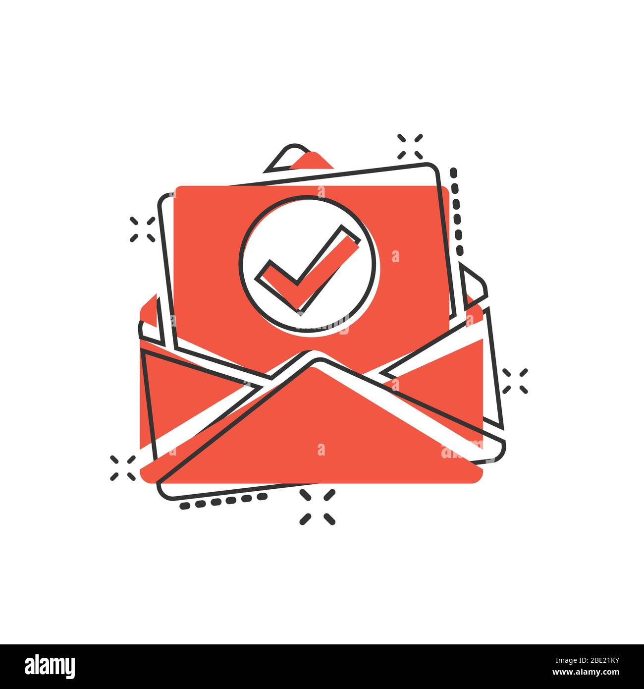 Envelope with confirmed document icon in comic style. Verify cartoon ...