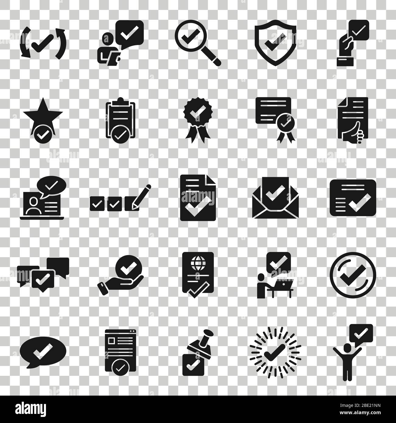 Approve icon set in flat style. Check mark vector illustration on white ...