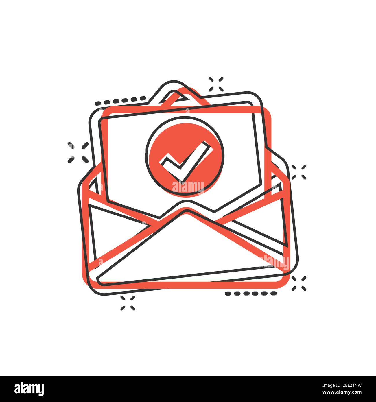 Envelope with confirmed document icon in comic style. Verify cartoon ...