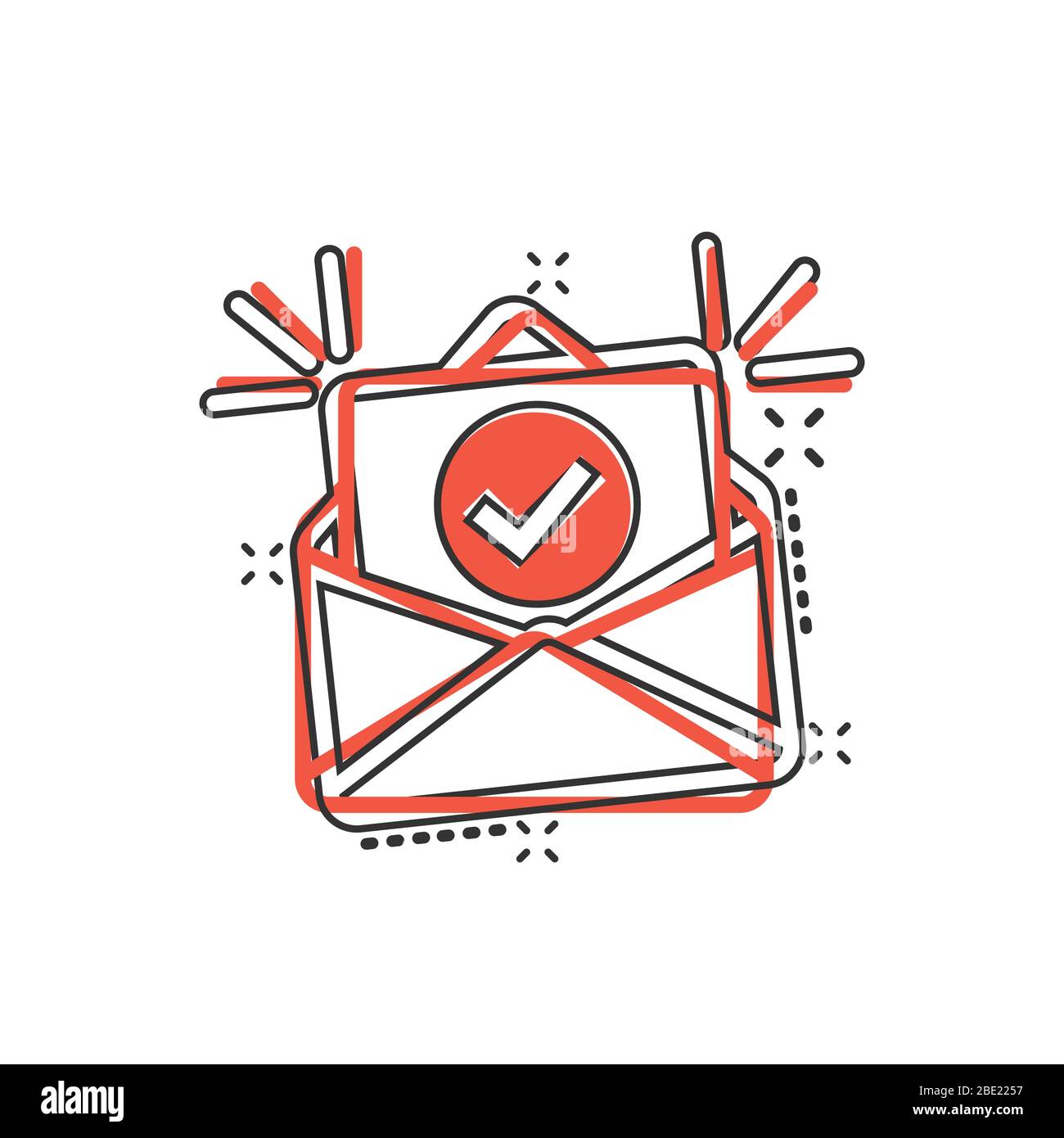 Envelope with confirmed document icon in comic style. Verify cartoon ...