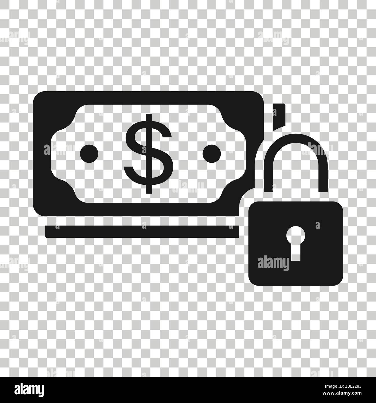 Dollar banknote with lock icon in flat style. Dollar cash safe vector ...