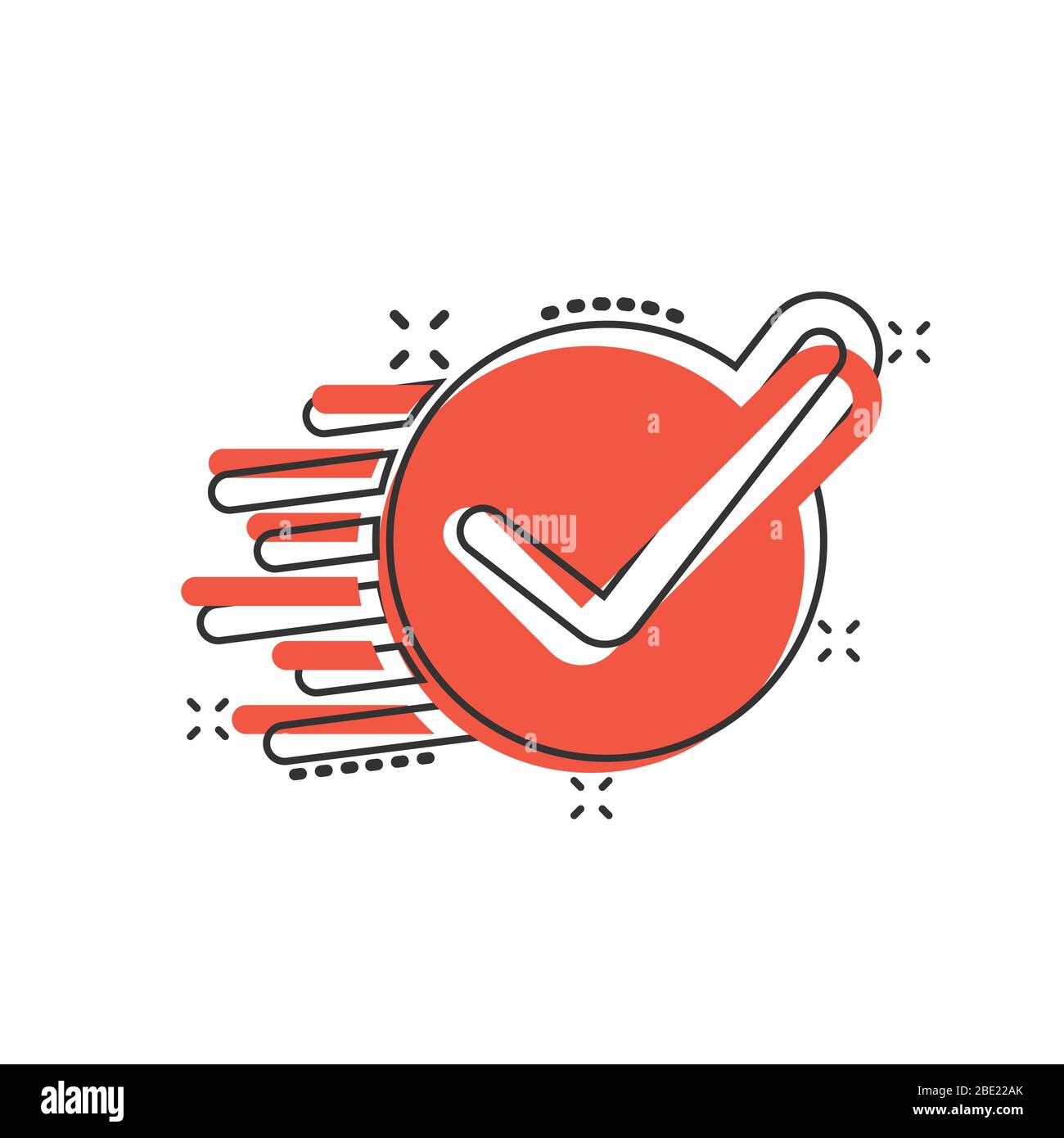 Check mark sign icon in comic style. Confirm button cartoon vector ...