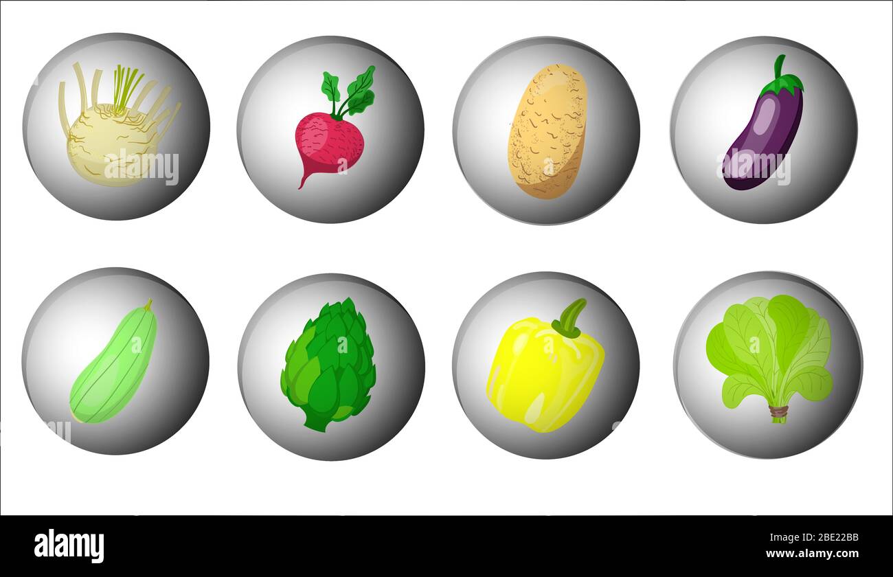 set of cute vegetables icons. Flat Design Icons For Vegetables. Vector ...