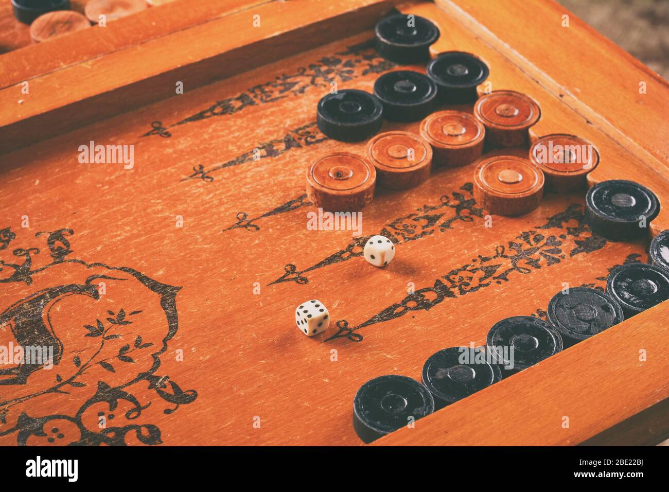 Old wooden backgammon board game Stock Photo - Alamy