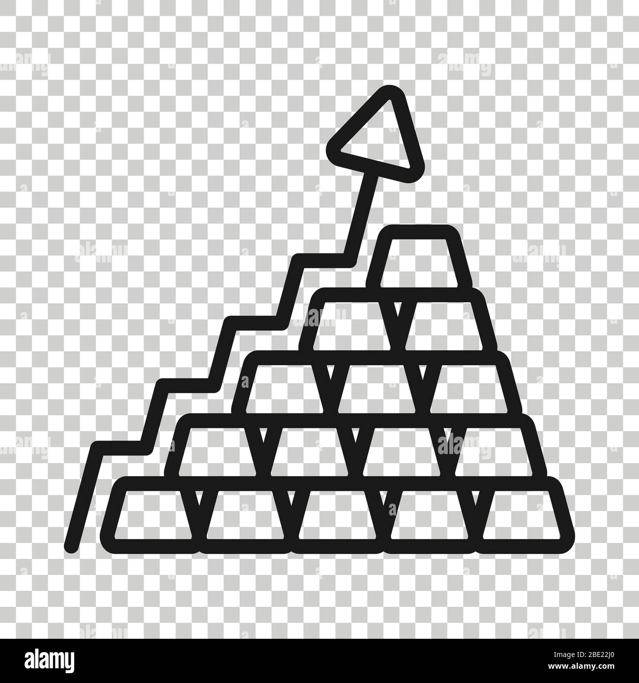 Gold stack price increase icon in flat style. Silver brick diagram ...
