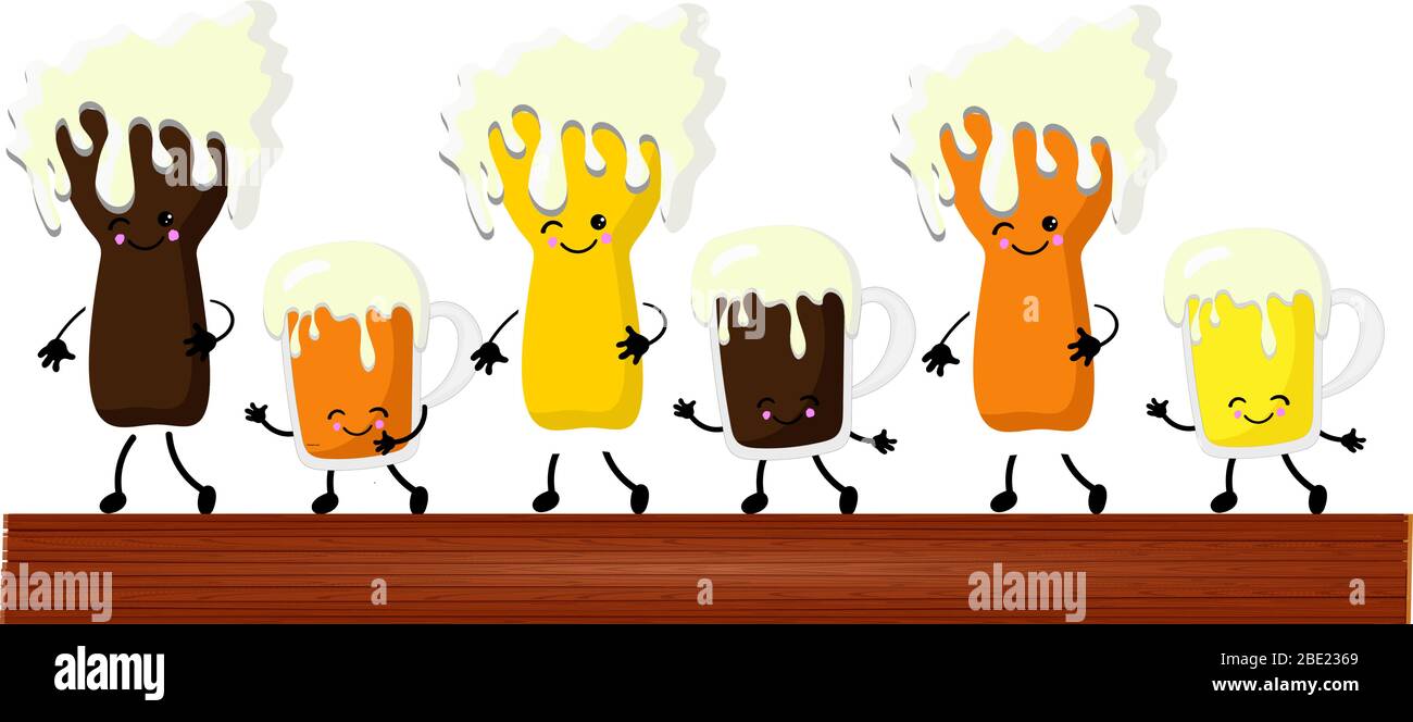 Border big and small beer. funny cartoon characters of alcoholic drinks ...