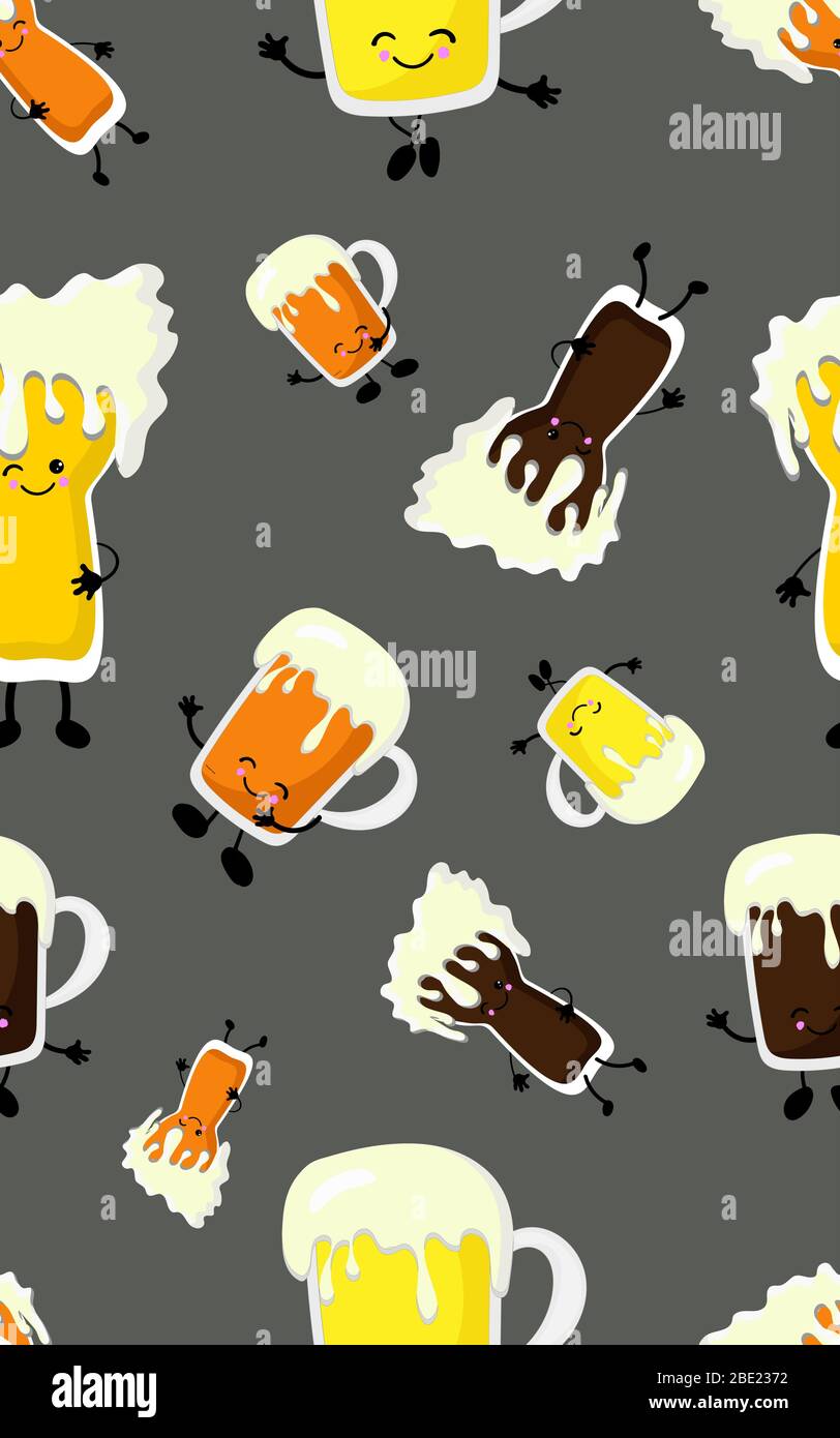 Cartoon cute hand drawn Beer fest seamless pattern. Colorful with lots ...