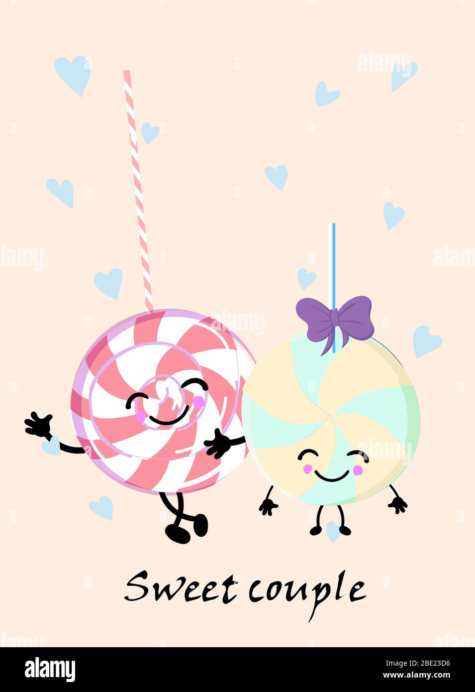 Cartoon kawaii sweet food - pink smiling candy on white background ...
