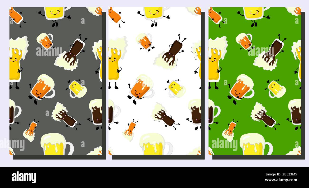 Set of beautiful seamless patterns for German beer festival. white ...