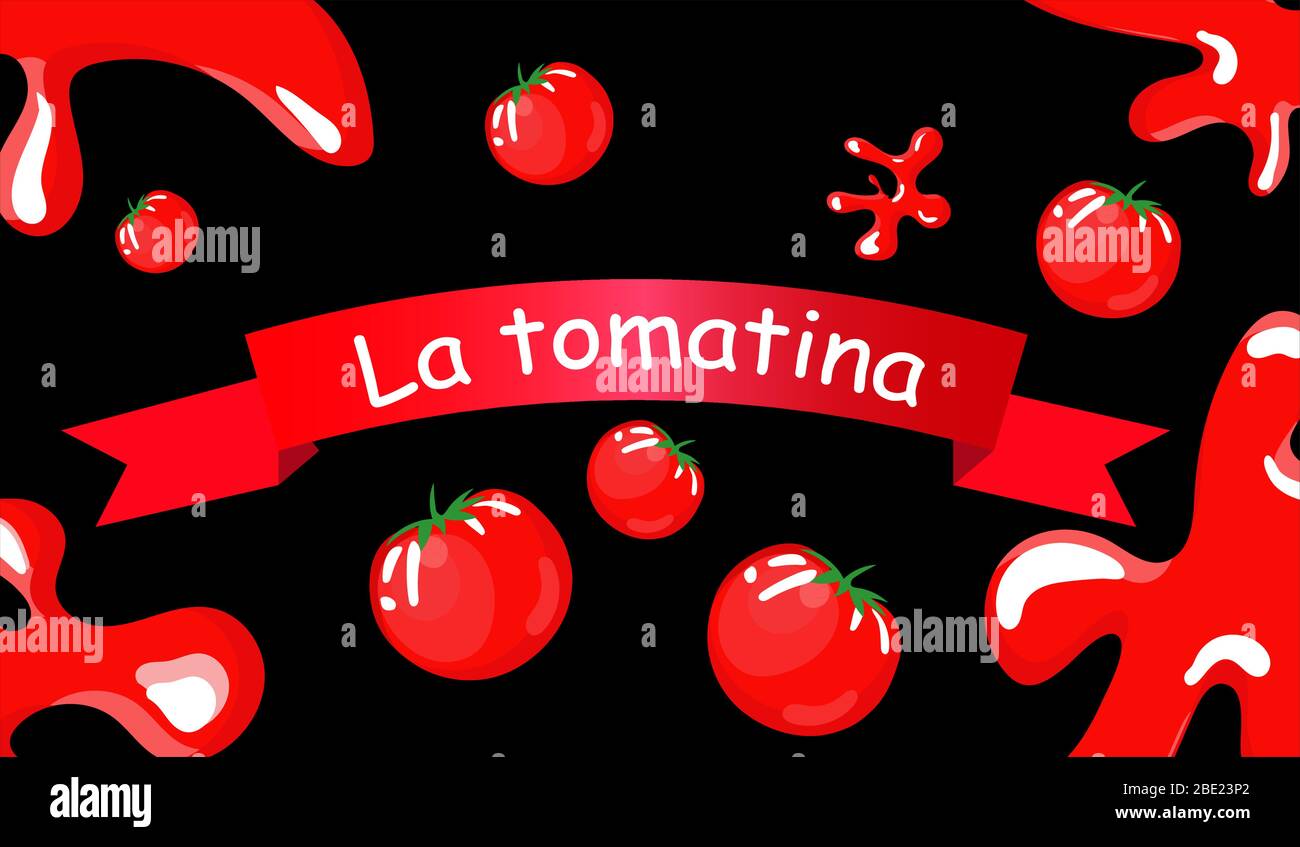 La Tomatina Festival Tomatoes Festival, background, flat cartoon vector ...