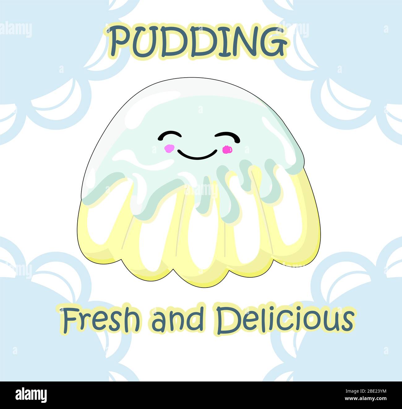 pudding cheerful on a white background. blue jelly. funny sweet dessert ...