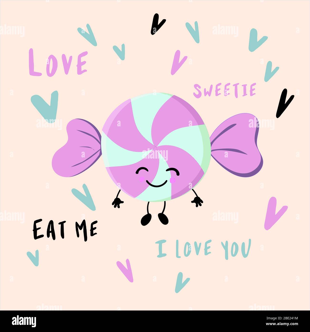 cute cartoon candy on a pink background with eyes and smile Stock ...