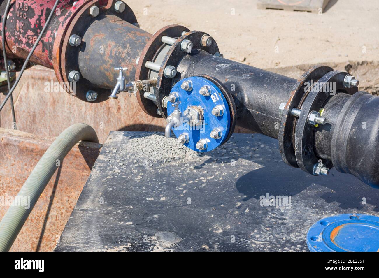 Construction site on a water pipe as supply line for construction area ...