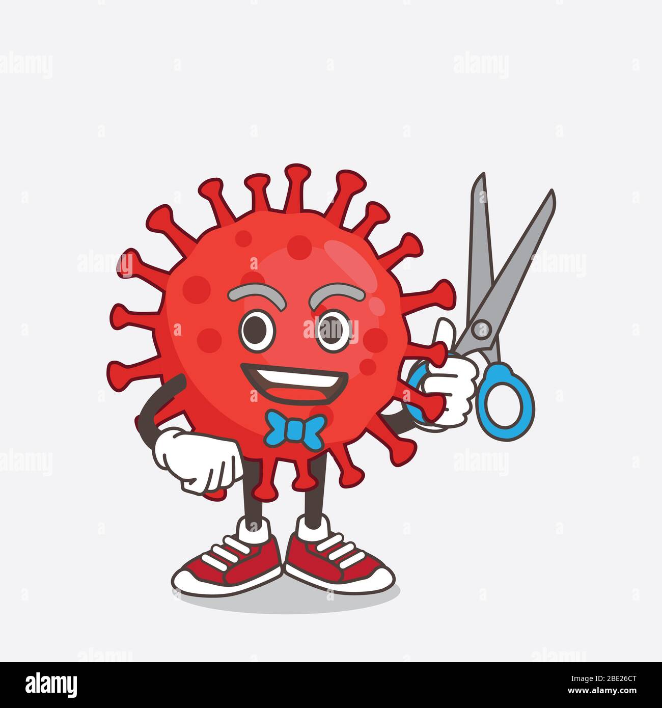 An illustration of Red Virus cartoon mascot character as smiling barber ...