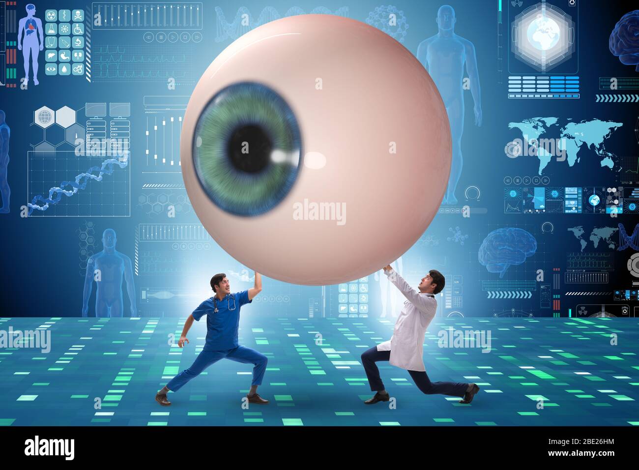 The doctor examining giant eye in medical concept Stock Photo - Alamy