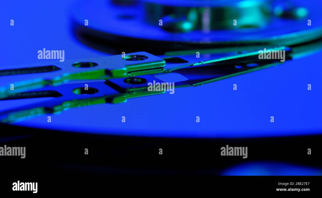 Inside of hard disk drive, macro view. Shallow DOF Stock Photo - Alamy