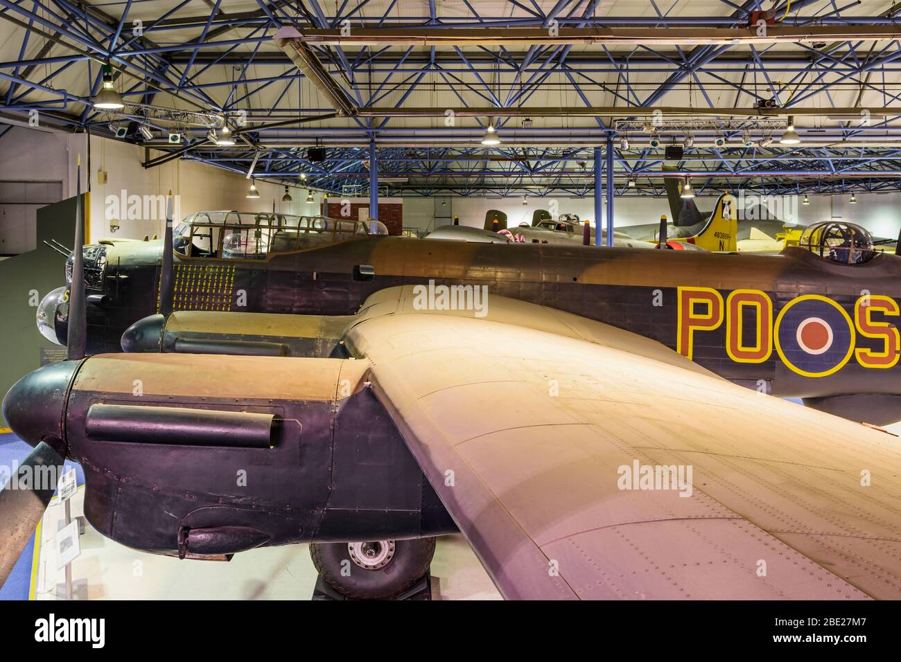 Looking directly across the wings of an Avro Lancaster Bomber aircraft ...