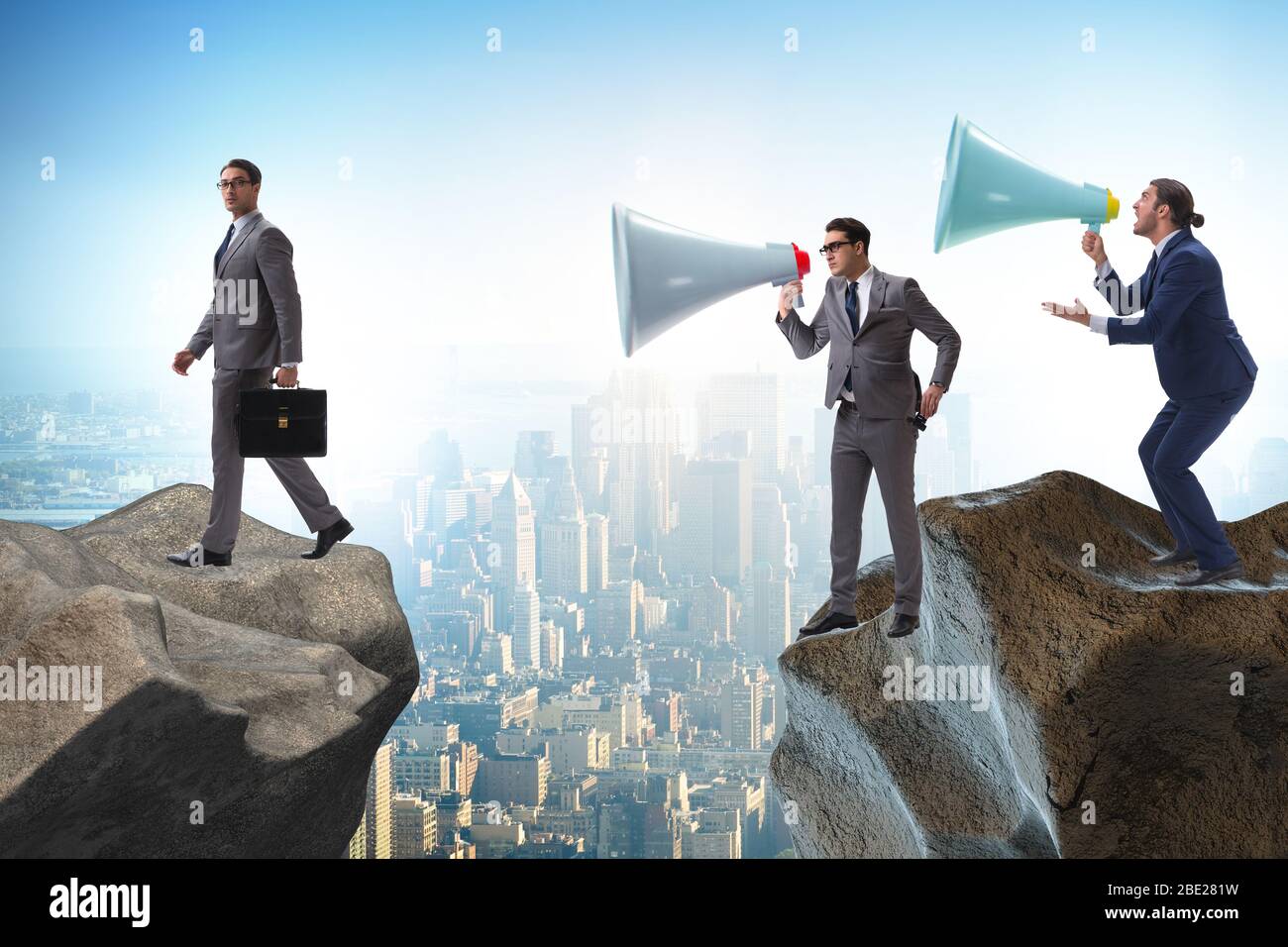 The businessman shouting with loudspeaker at others Stock Photo - Alamy