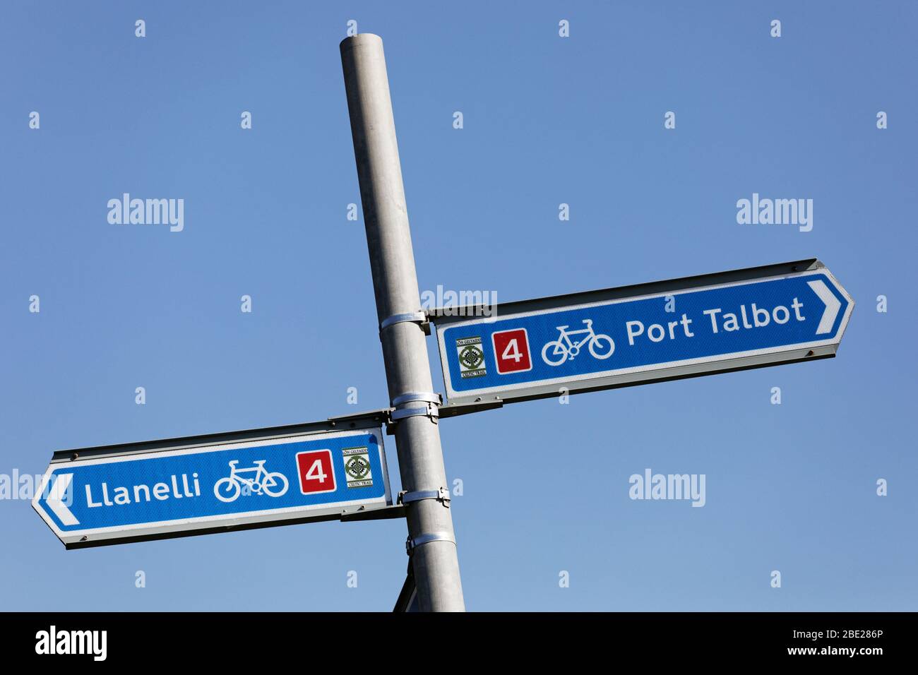 A Llanelli and Port Talbot cycle track signs at the seafornt, Swansea ...