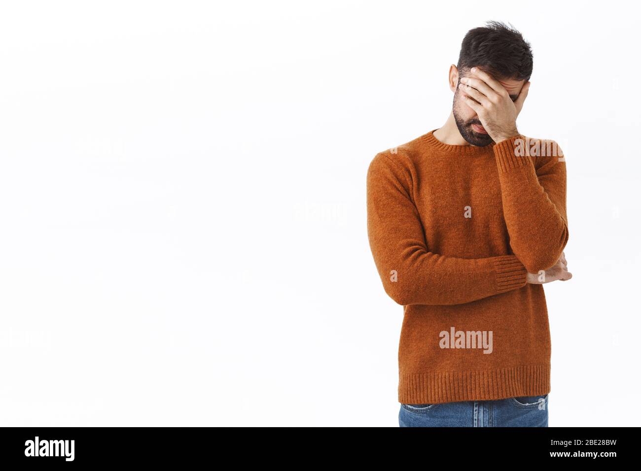 Portrait of annoyed, tired bearded caucasian man, facepalm, feel ...