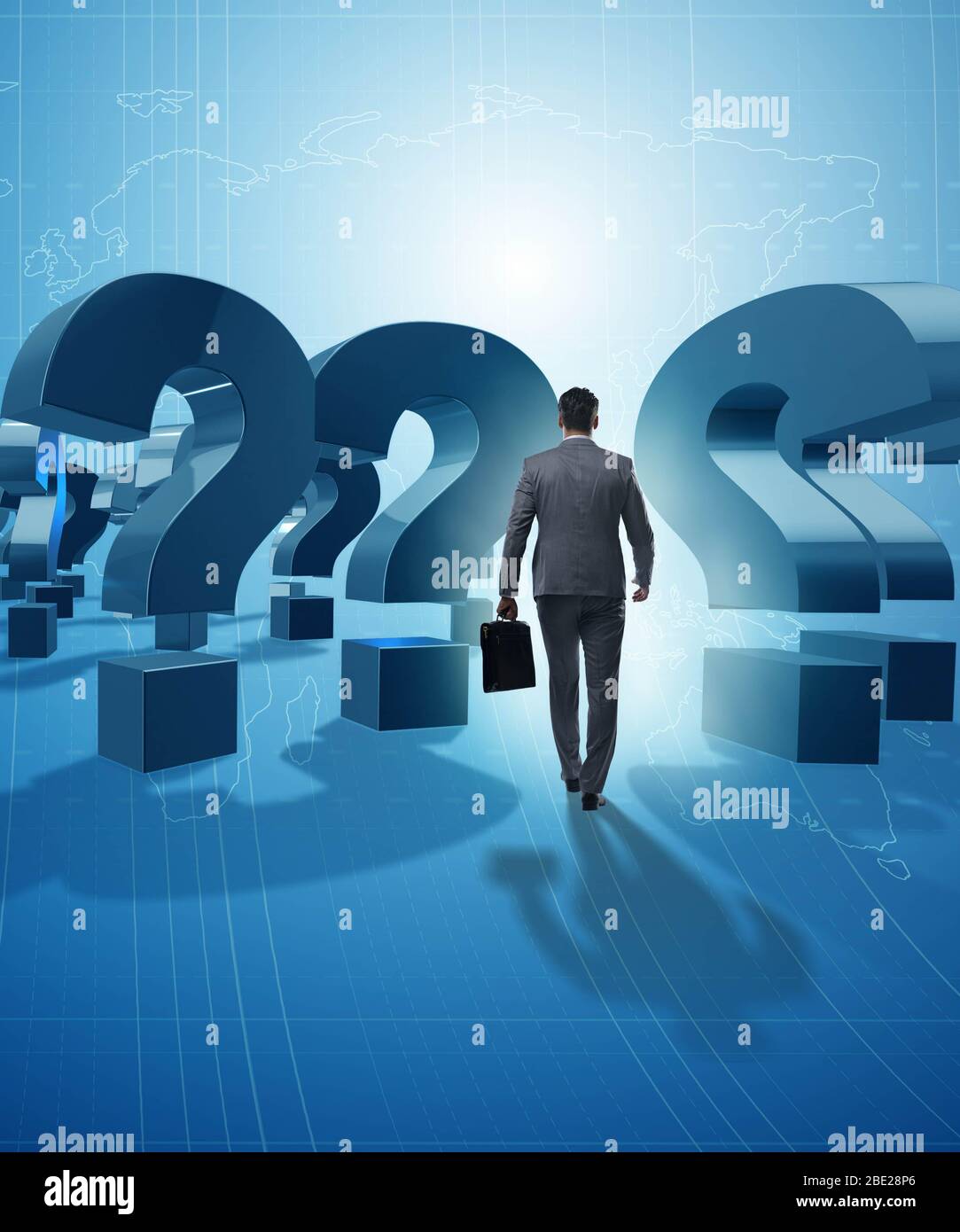 The businessman in uncertainty concept with question marks Stock Photo ...