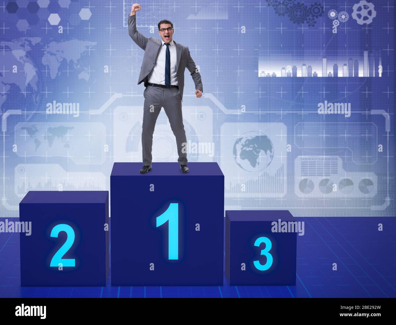 The businessman taking first place in competition Stock Photo - Alamy