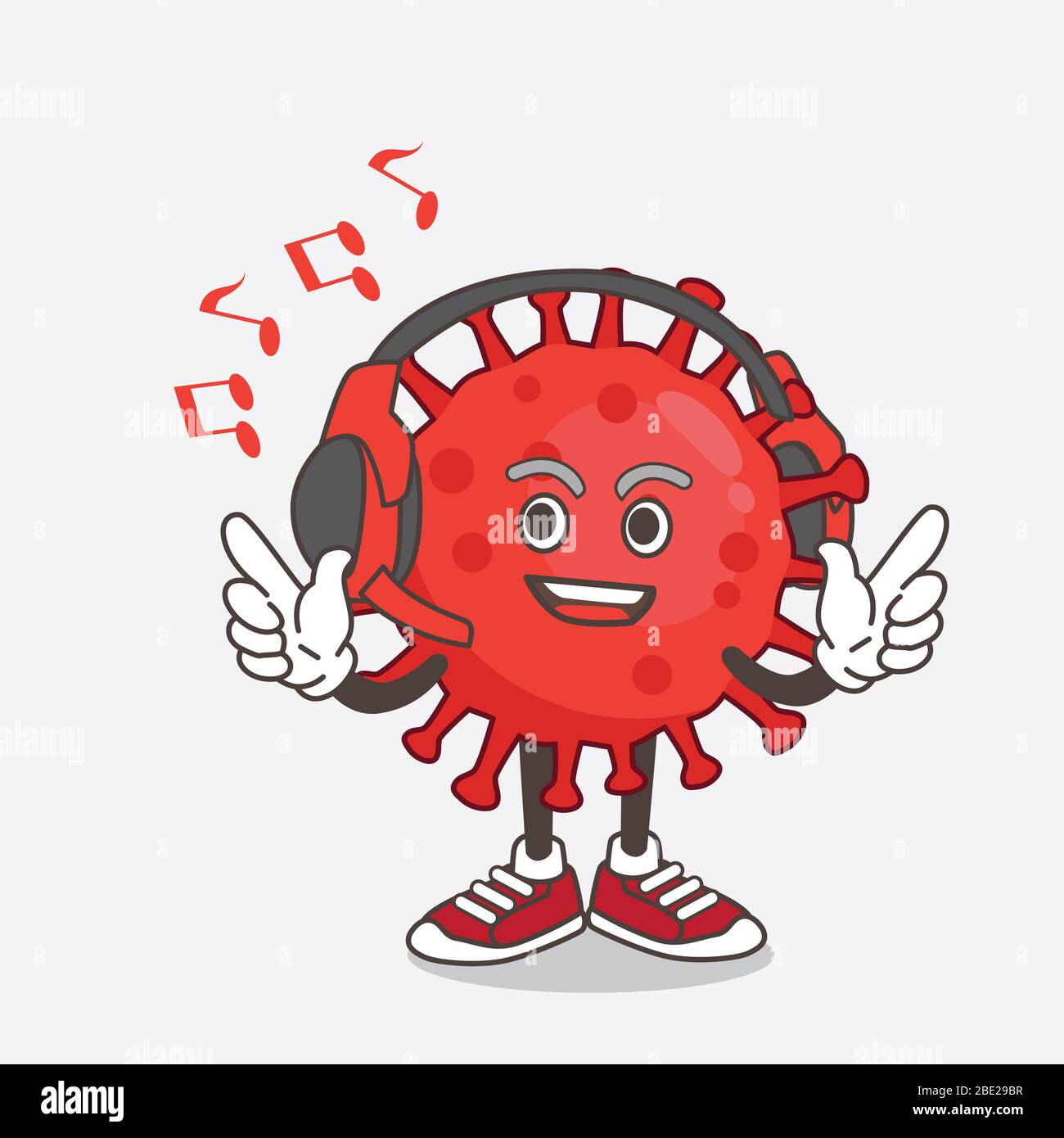 An illustration of Red Virus cartoon mascot character Listening music ...