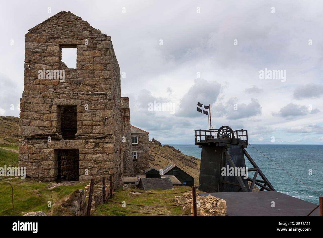 Ruins of the pump engine house and winding gear, Levant Mine, UNESCO ...