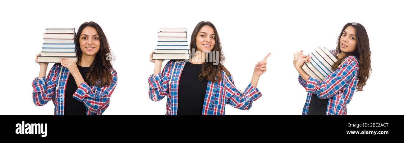 The young student with textbooks isolated on white Stock Photo - Alamy