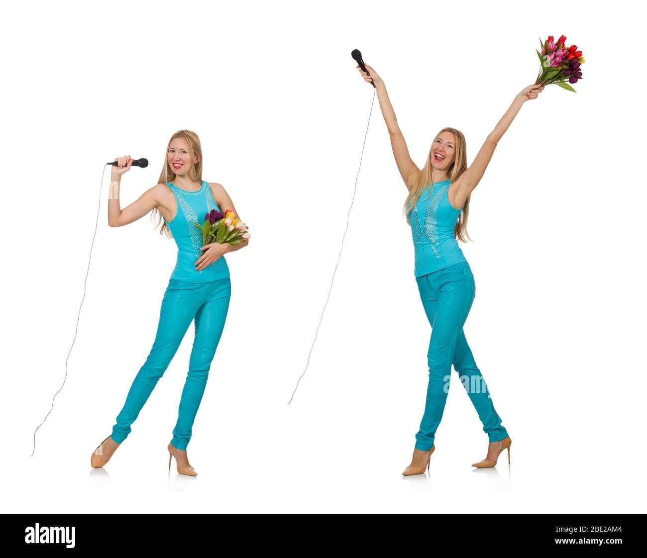 The young woman singer isolated on white Stock Photo - Alamy