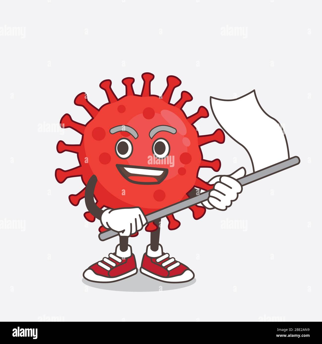 An illustration of Red Virus cartoon mascot character waving a flag ...