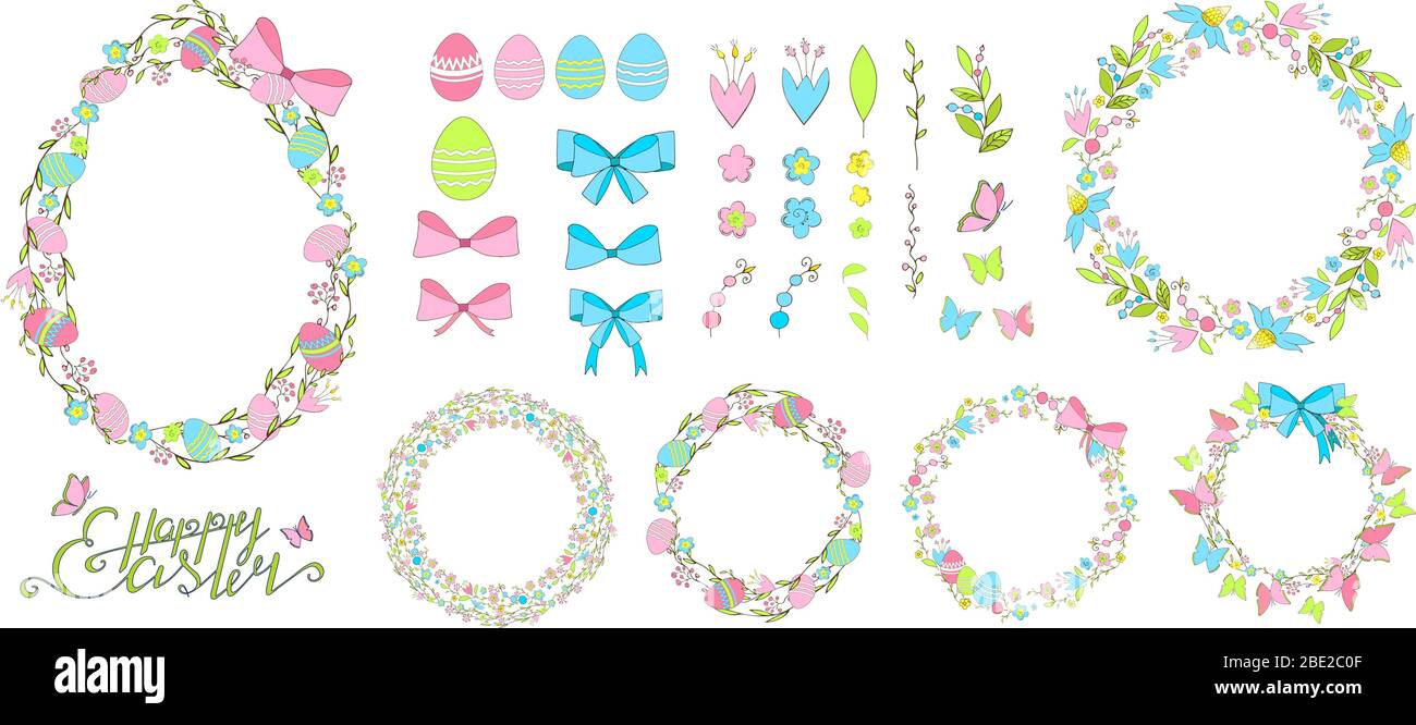 Set of hand drawn isolated vector elements in positive spring colors ...