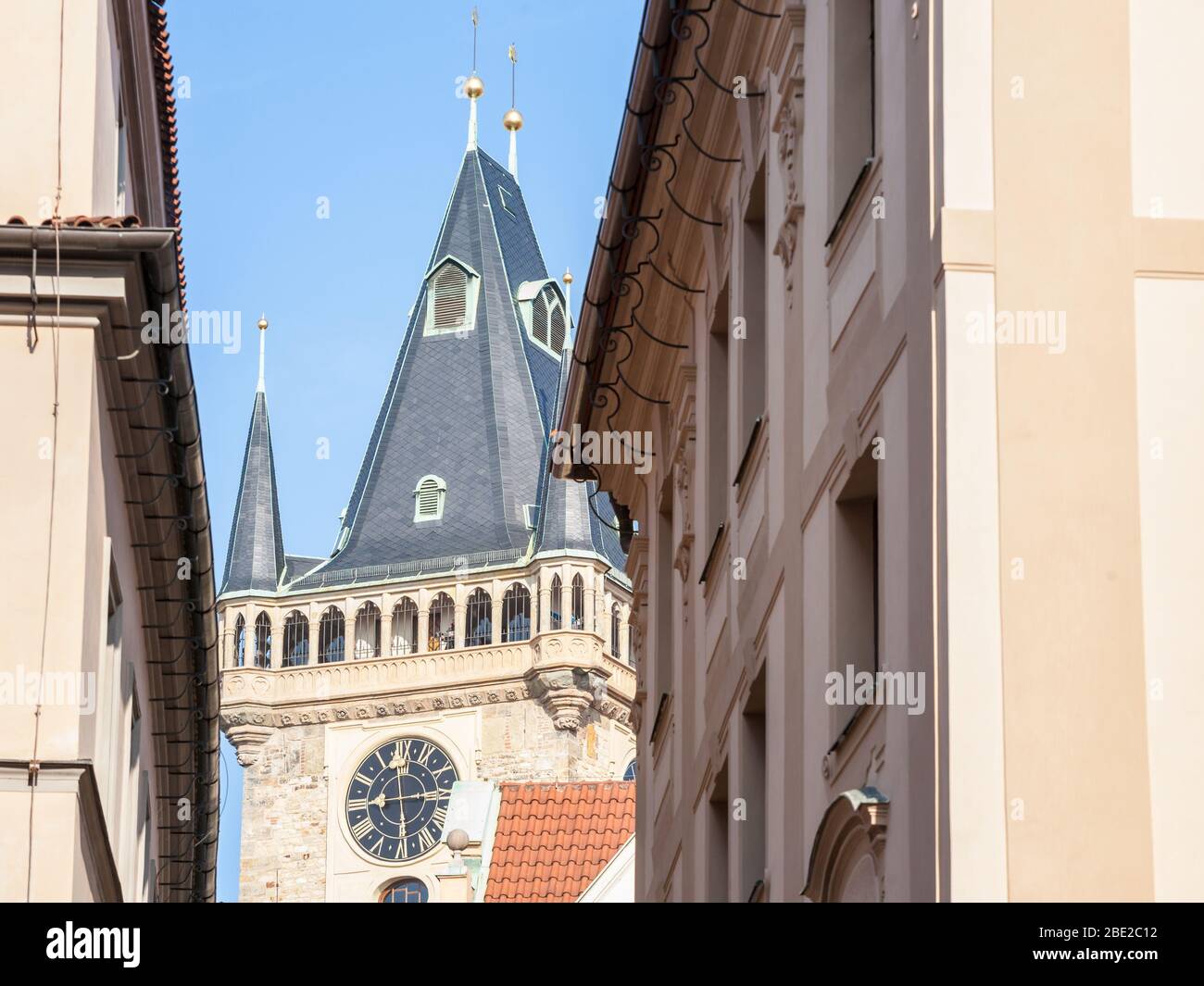 Clock tower of Old Town Hall, a major landmark of Prague, Czech ...