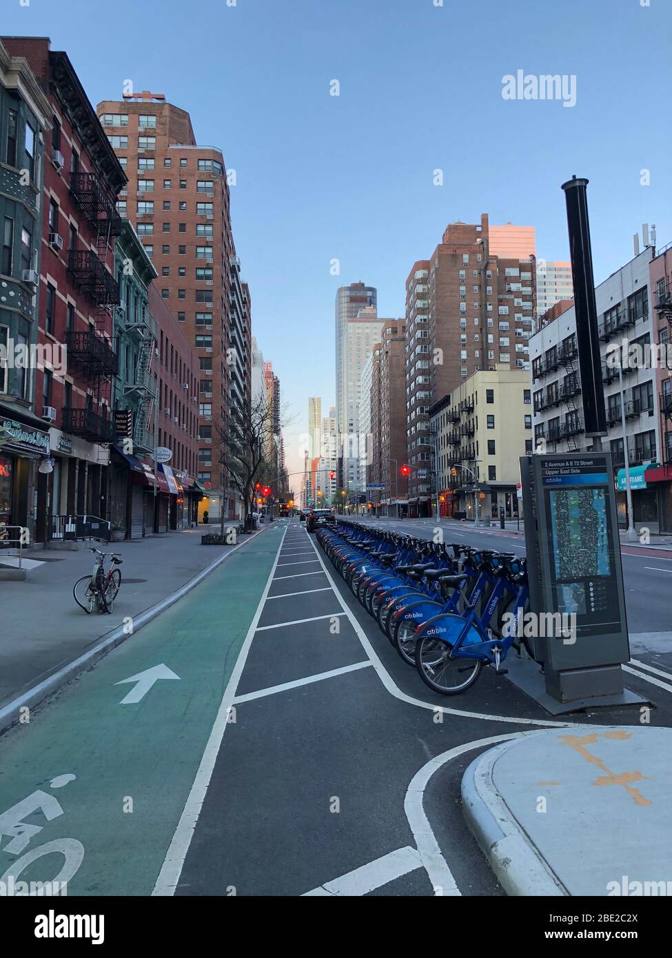 New York, USA. April 2020. Looking south on 2nd Avenue during the ...