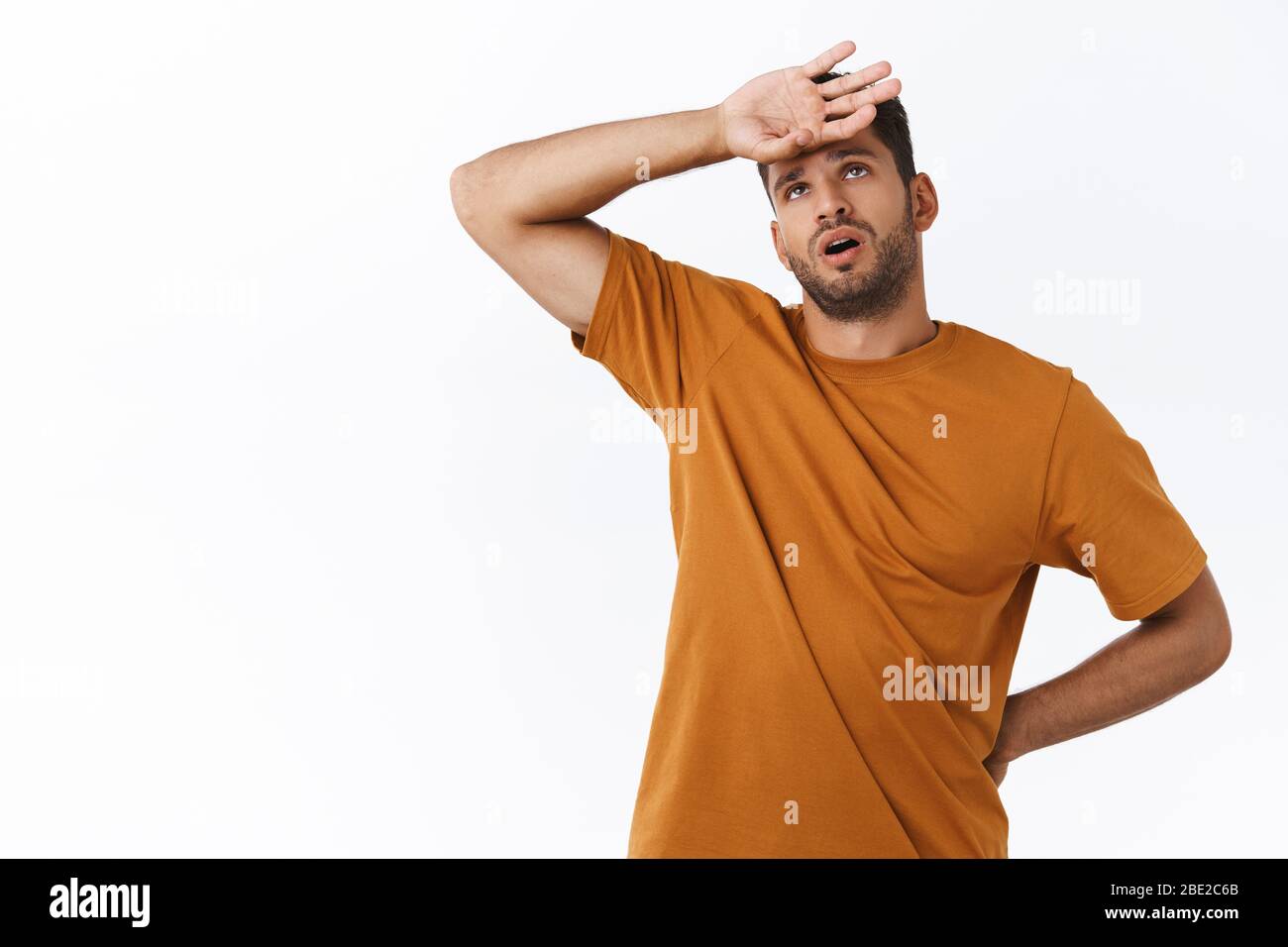 Phew guy relieved finally got rid of annoying guests. Tired handsome ...